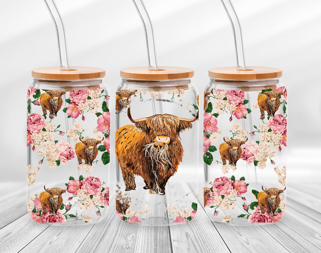 Highland Cow Glass Cup, Highland Cow Cute Glass Tumbler, Highland Cow ...