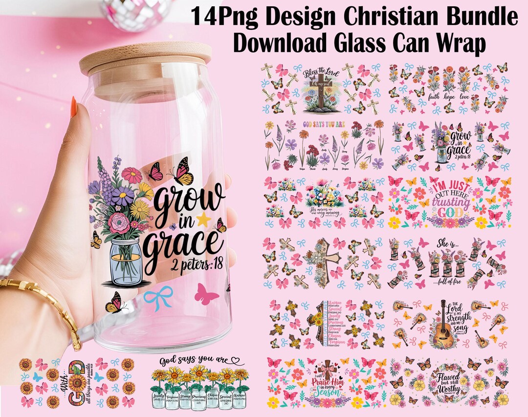 14PNG Christian Bundle for 16oz Libbey Glass, Jesus Frosted Cup Wrap ...