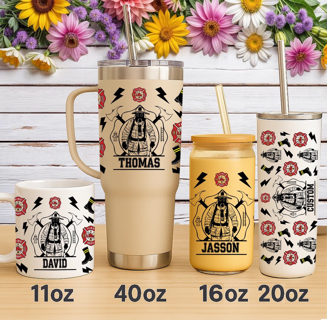 Custom Firefighter UV DTF Wrap – Personalized Tumbler Decal With Name ...