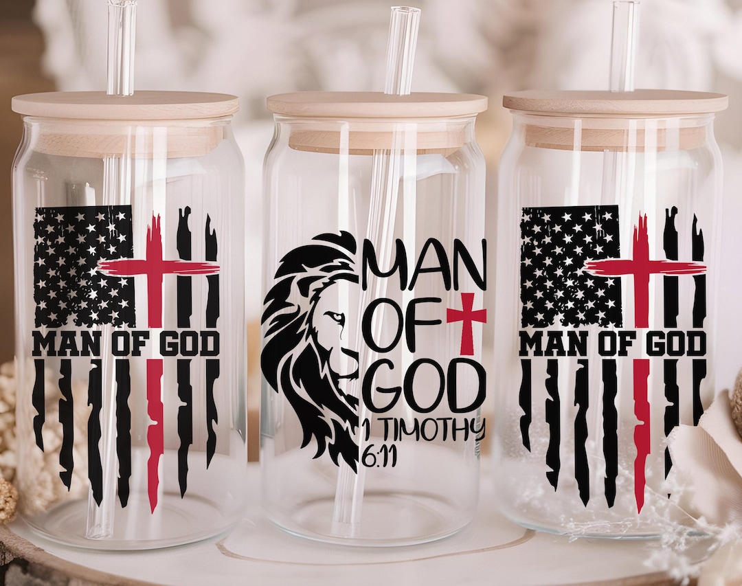 Man of God UV DTF Wrap Set 3– Father's Day 16oz Libbey Glass ...