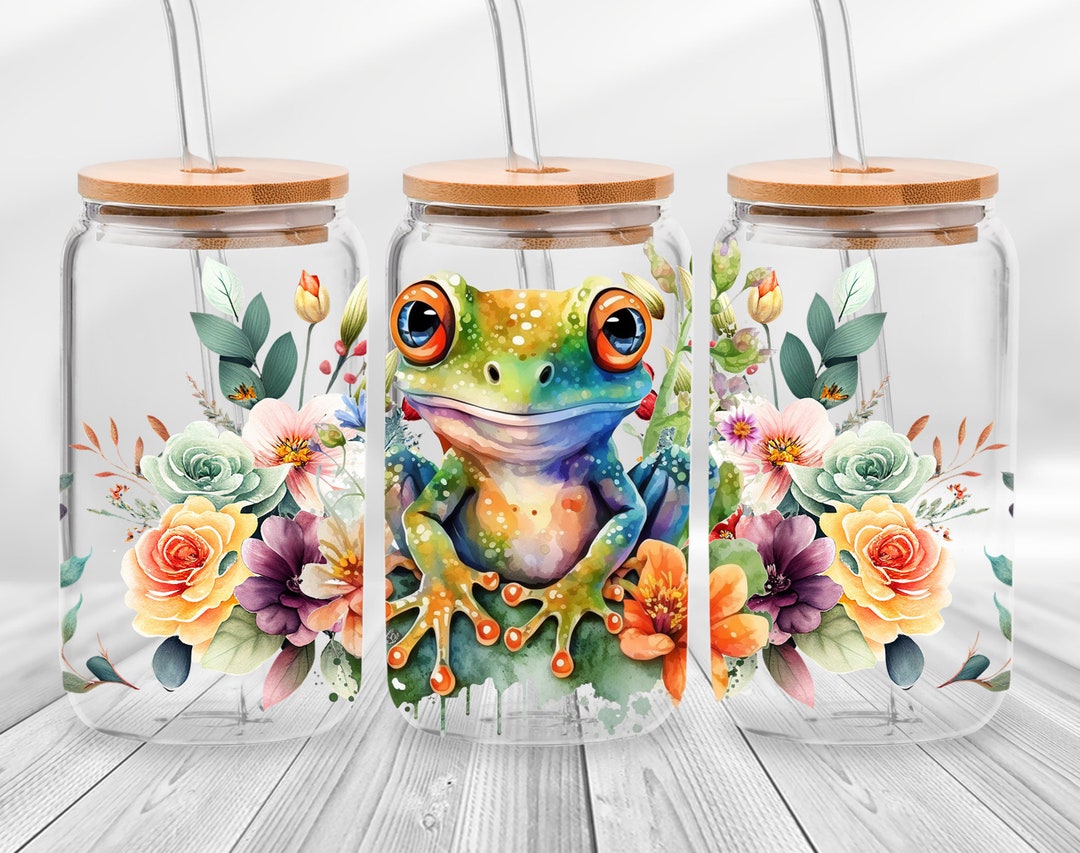 Frog Flower Glass Can Wrap, Frog Libbey Glass Wrap, Frog Cup Wrap, Frog ...