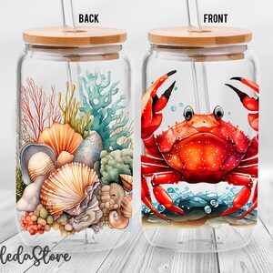 Red Crab Sea 16oz Libbey Glass Wrap Png, Cute Crab Glass Can, Colorful ...