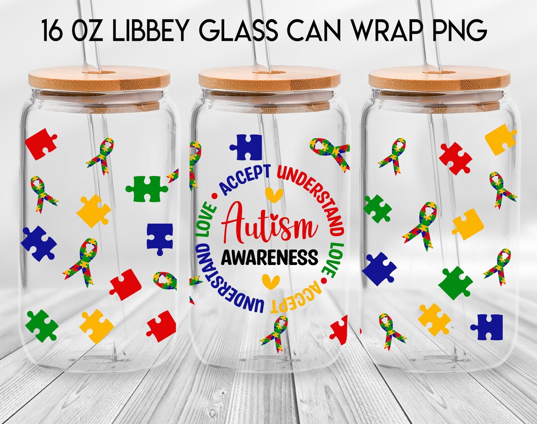 Autism Awareness Accept Understand Love 16oz Libbey Glass Can, Autism ...