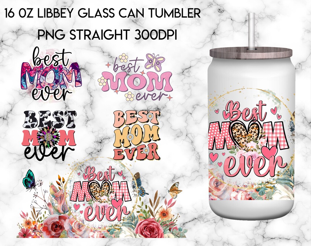Best Mom Ever 16 Oz Libbey Glass Can, Mama Floral Glass Can Png, Boho ...