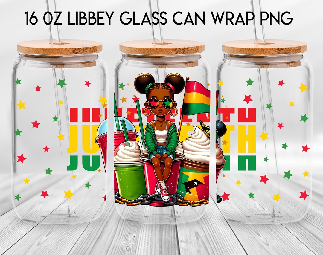 Juneteenth Coffee Cup 16oz Libbey Glass Can, Little Miss Juneteenth ...