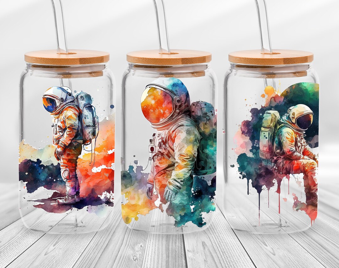 Astronaut Planet Glass Can Wrap Astronaut Libbey Glass Astronaut ...