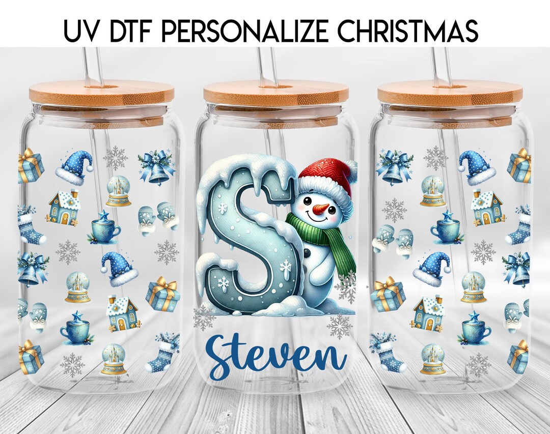 UV DTF Personalized Green Christmas Snowman Cup Wrap, Family Christmas ...