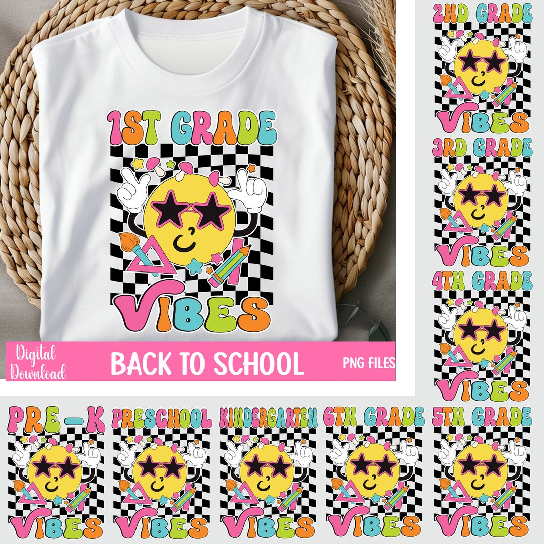 10 Back to School Vibes T-shirt PNG Bundle, School Vibes Tee Digital ...
