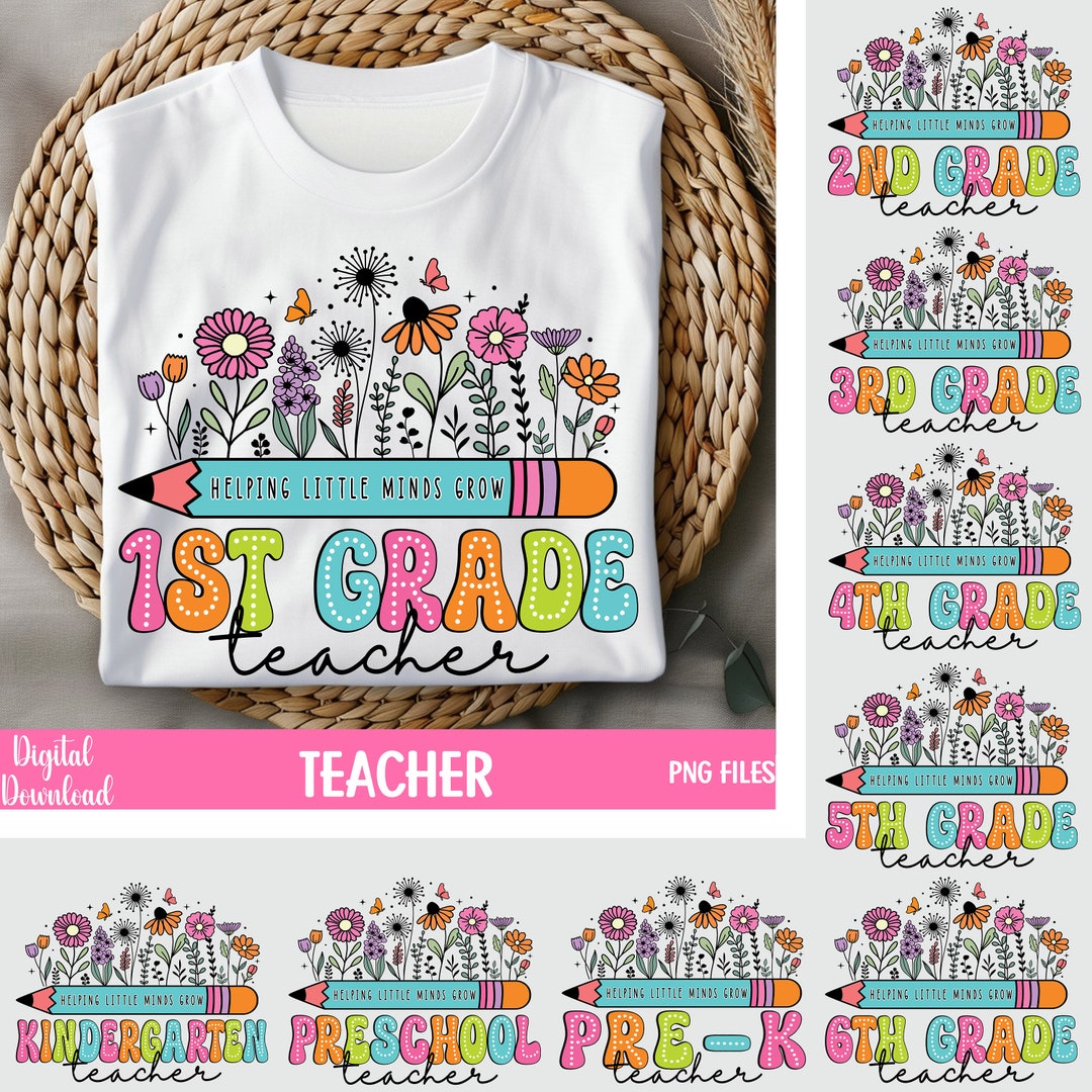 9 Teacher Pencil Flower T-shirt PNG Bundle, Teacher Tee Digital ...