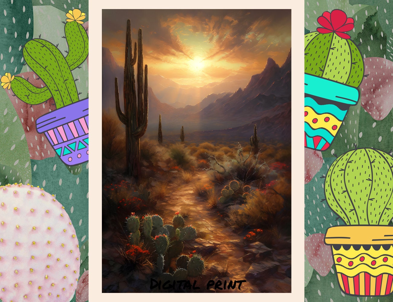 DESERT ARTWORK, CACTUS Poster, Succulent Wall Art, Saguaro, Digital ...