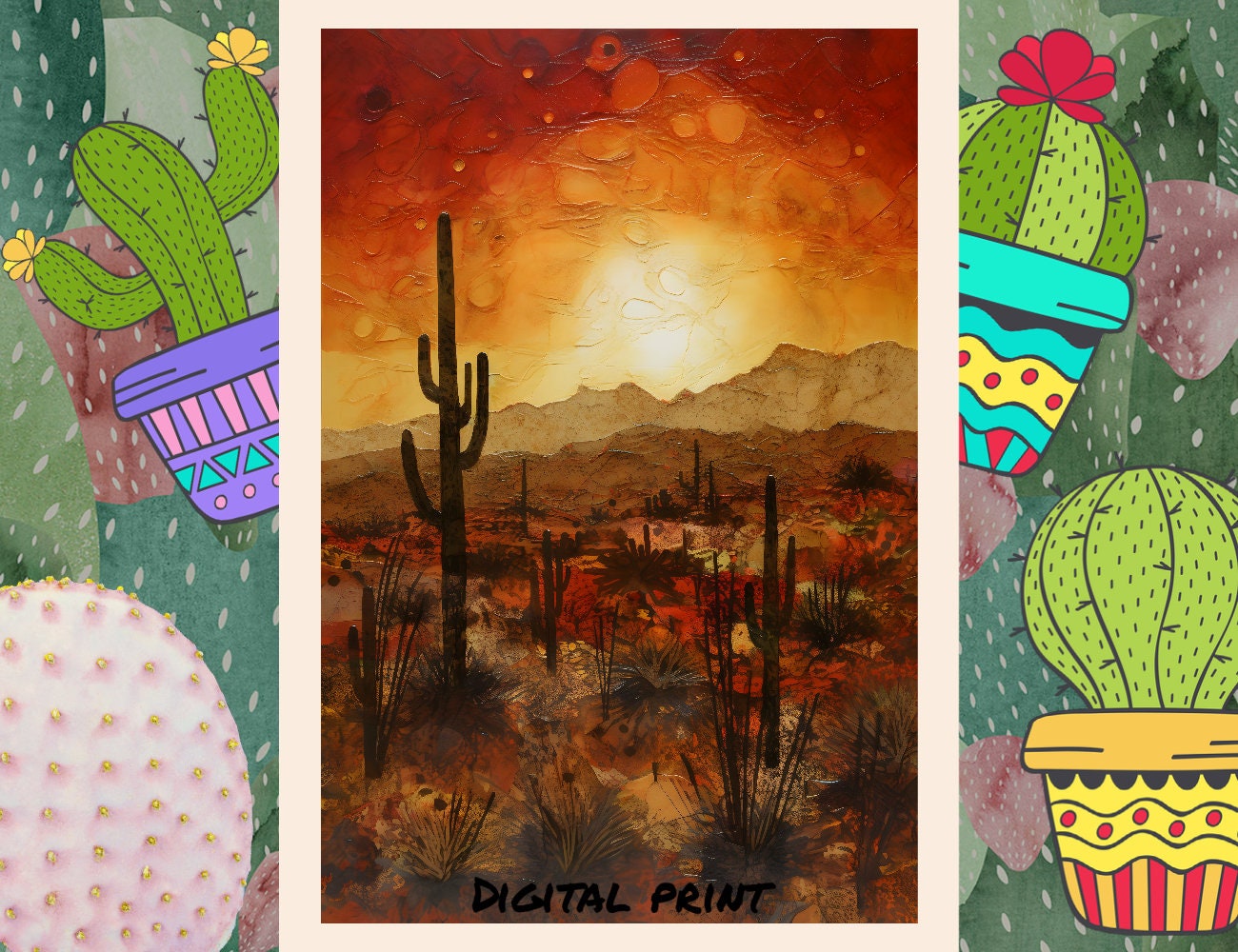 DESERT ARTWORK, CACTUS Poster, Succulent Wall Art, Saguaro, Digital ...