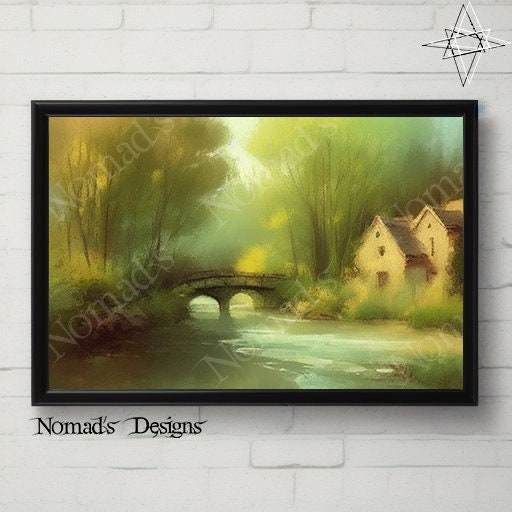 PRINTABLE Impressionist River Bridge Wall Art | Vintage Style Décor ...