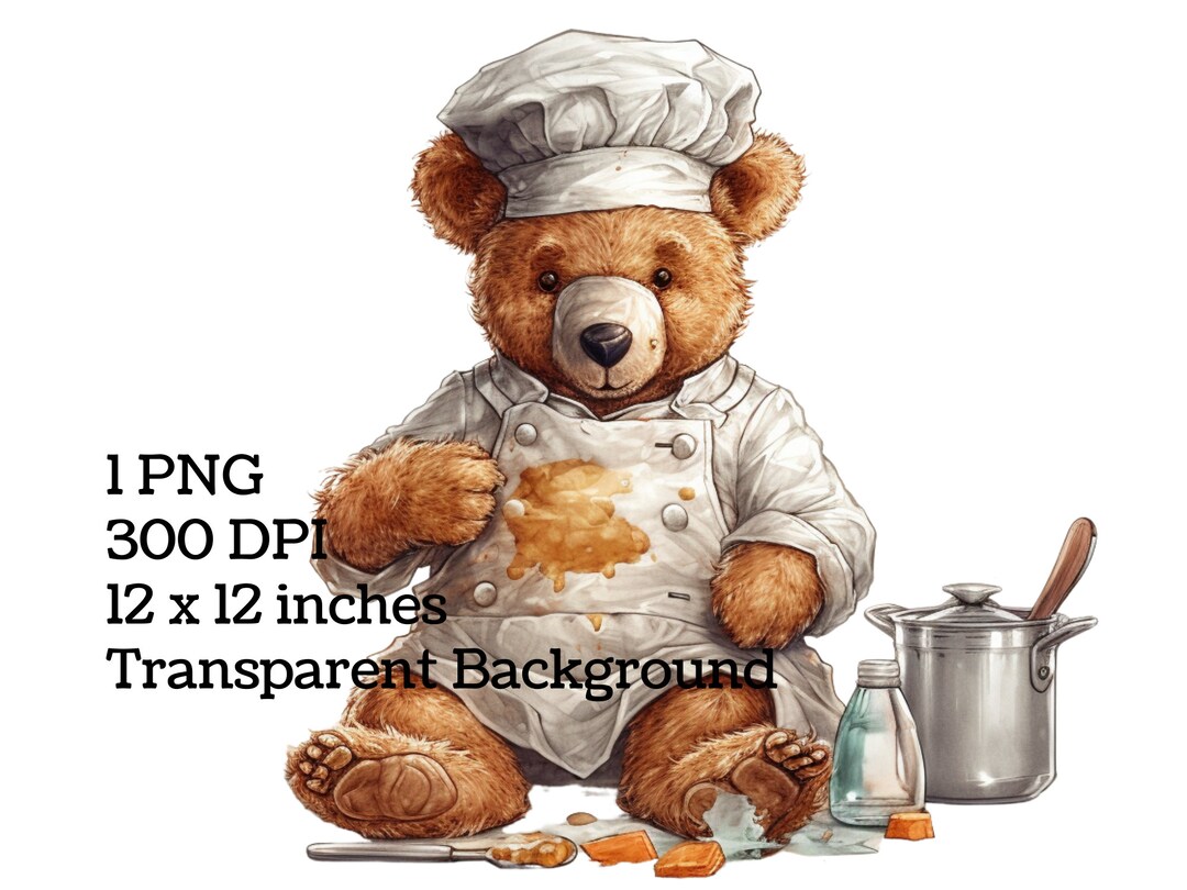 Teddy Bear Cooking Clipart Cute Teddy Bear Png Chef Teddy - Etsy