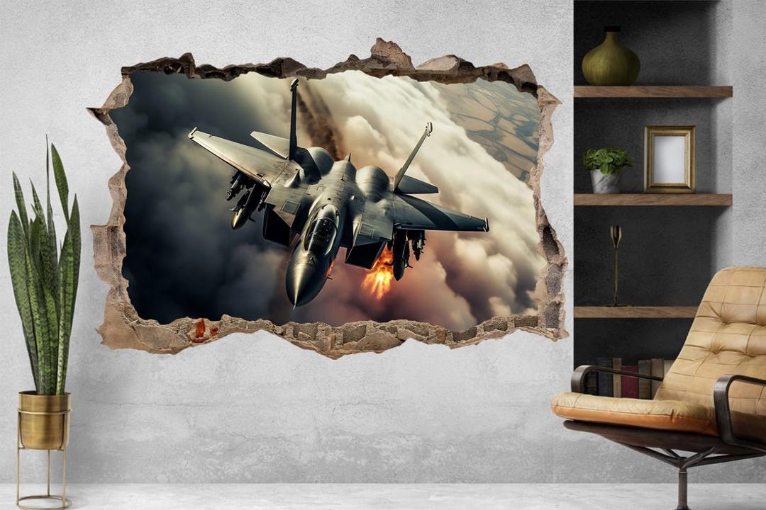 Fighter Jet 3D Wall Art Sticker Decal Poster Smashed Wall View FJ18 - Etsy