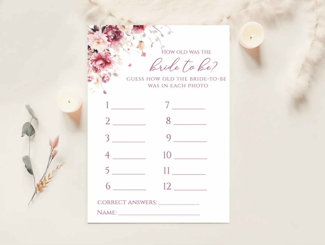 Burgundy Floral Bridal Shower Game, Printed, Printable, Digital, Bridal ...