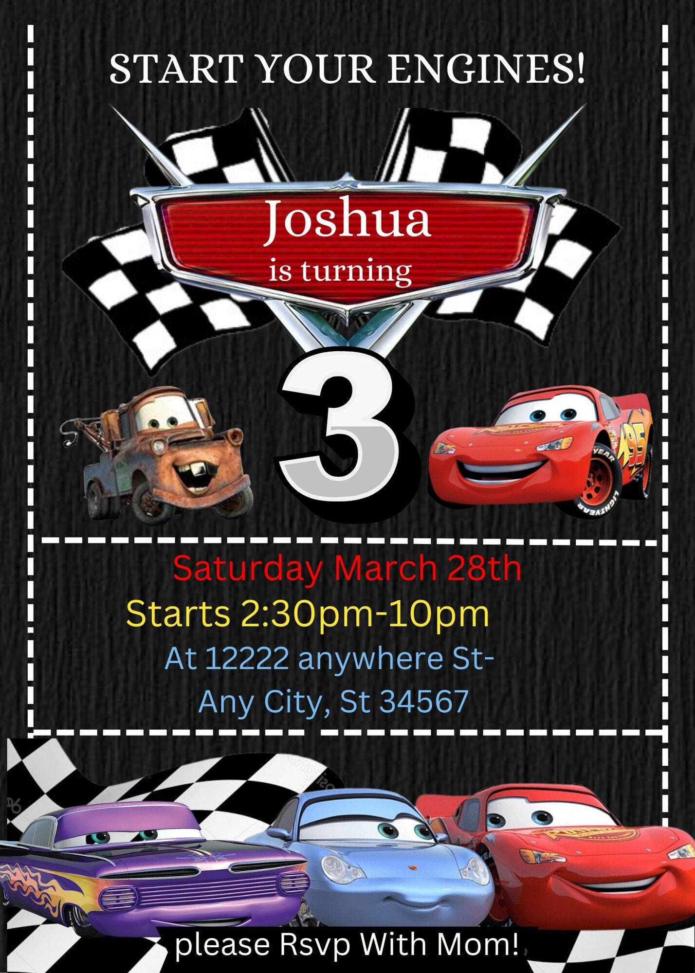 Lightning Mcqueen Birthday Invitation, Cars Invitation, 3rd Birthday ...