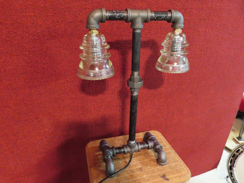 Steampunk Glass Insulator and Pipe Lamp, Cord With Switch, Double Sided ...
