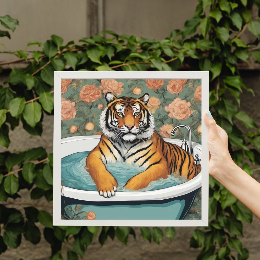 Tiger Chillin in Bath Tub Art Print, Funny Tiger Print, Maximalist ...