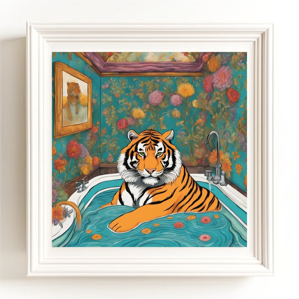 Tiger Chillin in Bath Tub Art Print, Funny Tiger Print, Maximalist ...