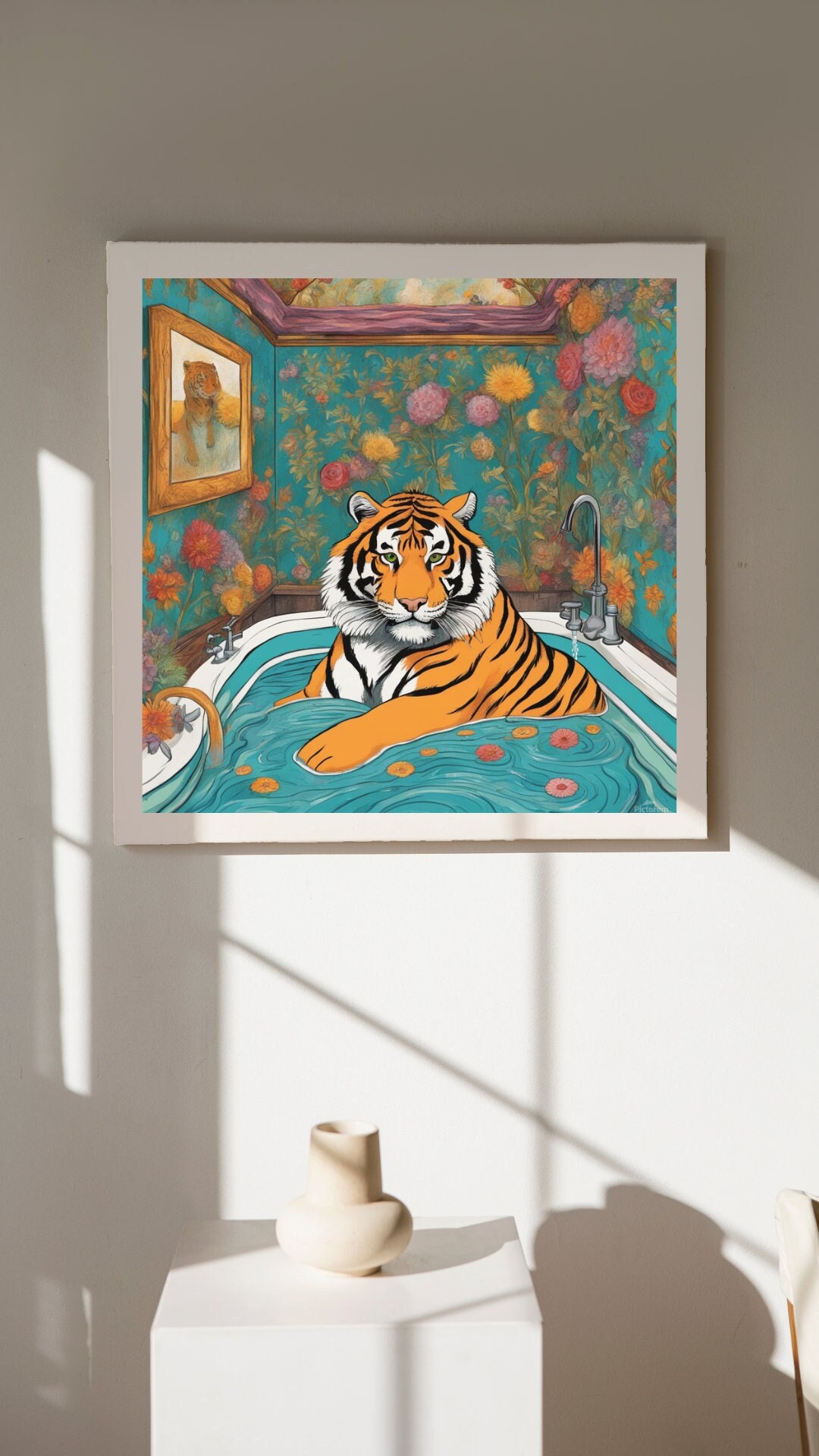 Tiger Chillin in Bath Tub Art Print, Funny Tiger Print, Maximalist ...