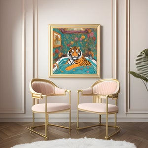 Tiger Chillin in Bath Tub Art Print, Funny Tiger Print, Maximalist ...