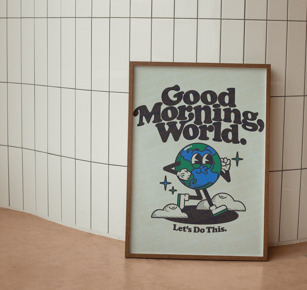 Good Morning Retro Character Wall Art, Retro Quote Wall Print, Digital ...