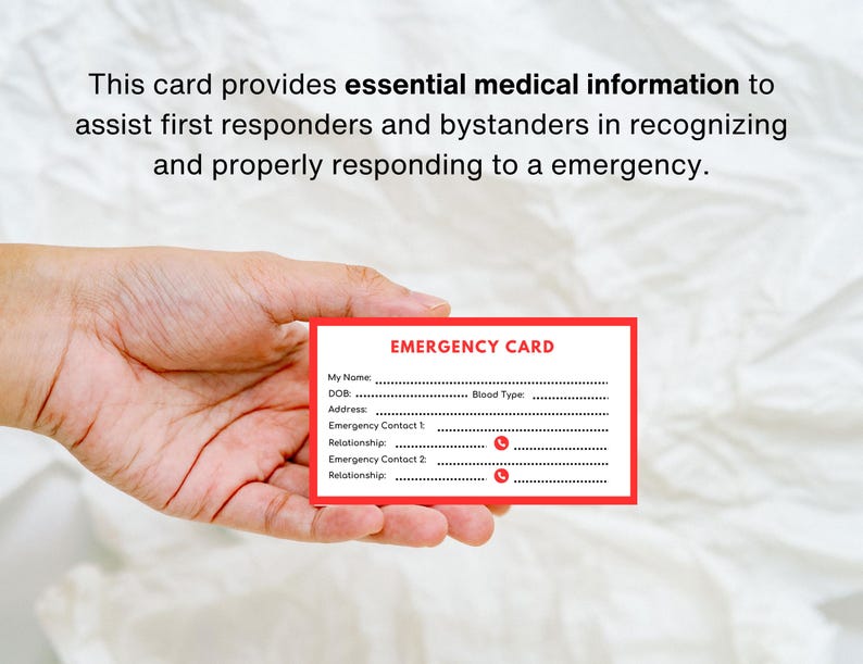 Editable in Case of Emergency ID Card Medical Alert Card Emergency ...