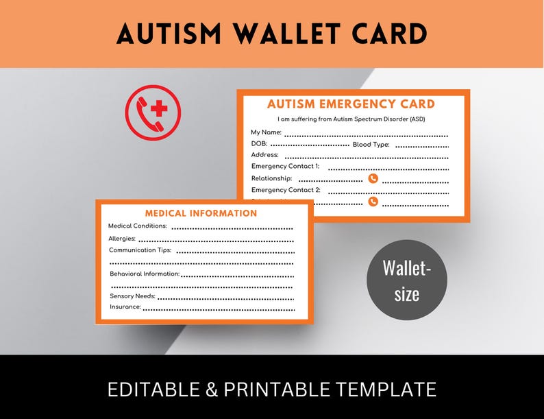 Printable Autism Emergency Card I'm With Autism Alert Card Emergency ...