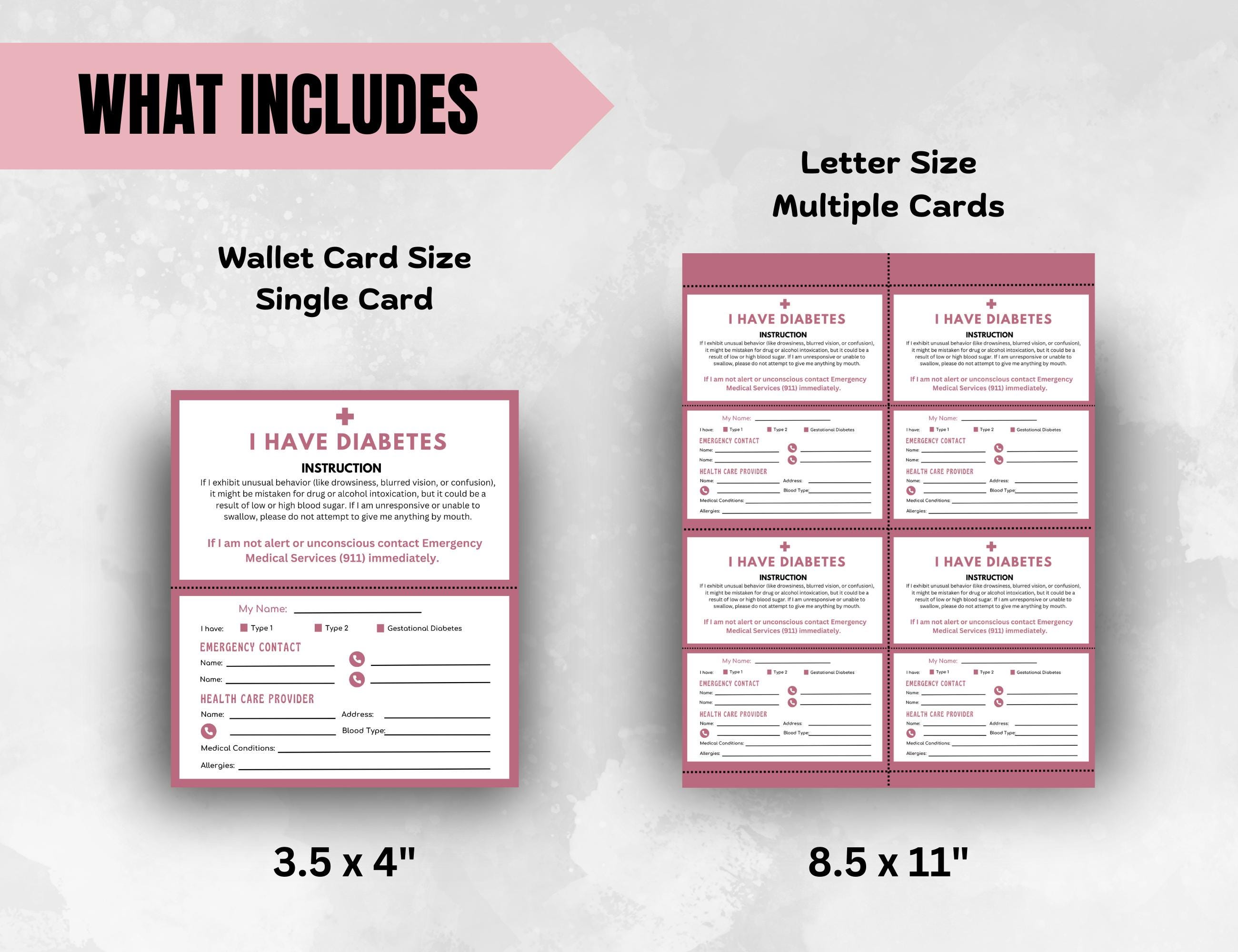 Editable Diabetic Card Template Emergency Card for Wallet Emergency ...