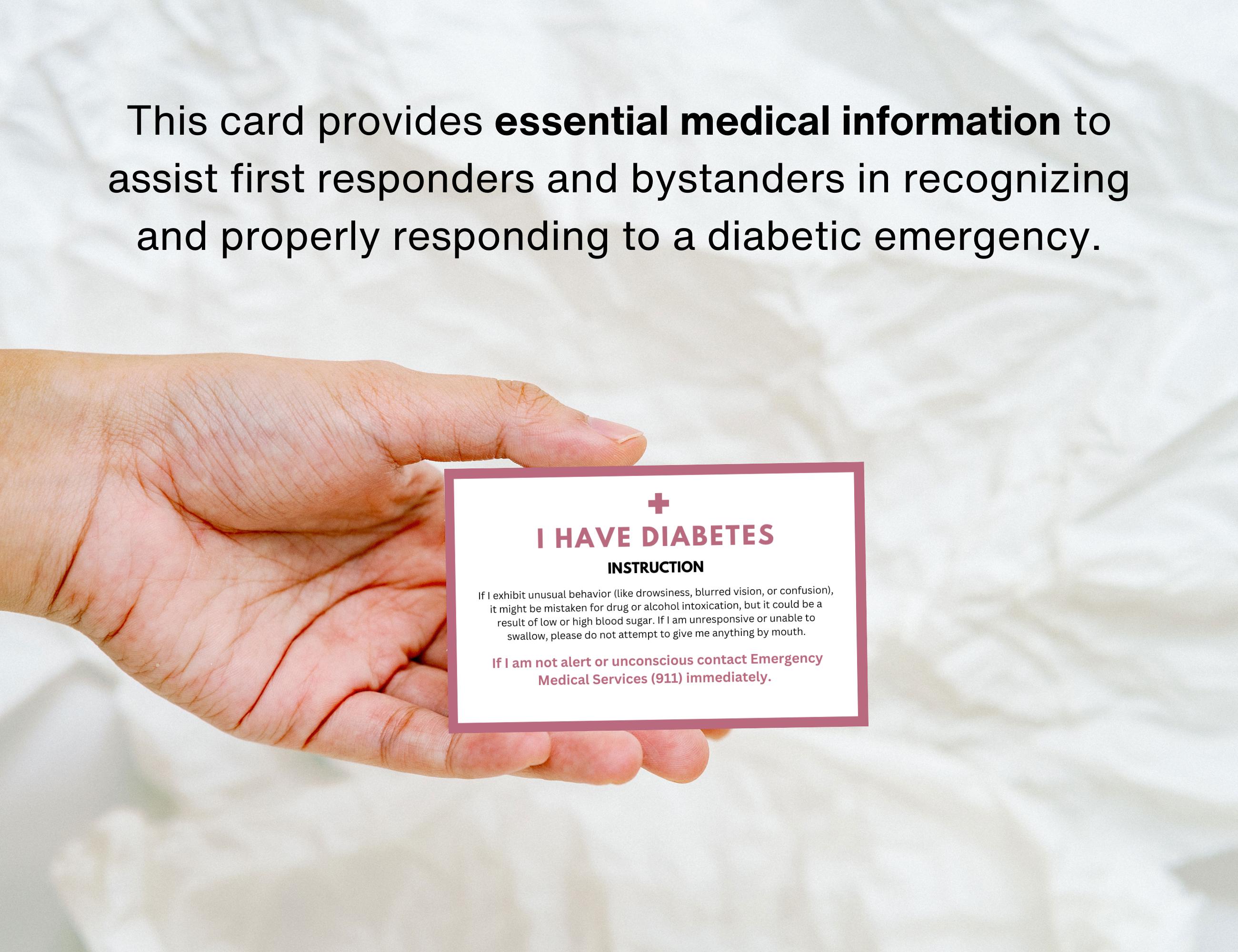 Editable Diabetic Card Template Emergency Card for Wallet Emergency ...