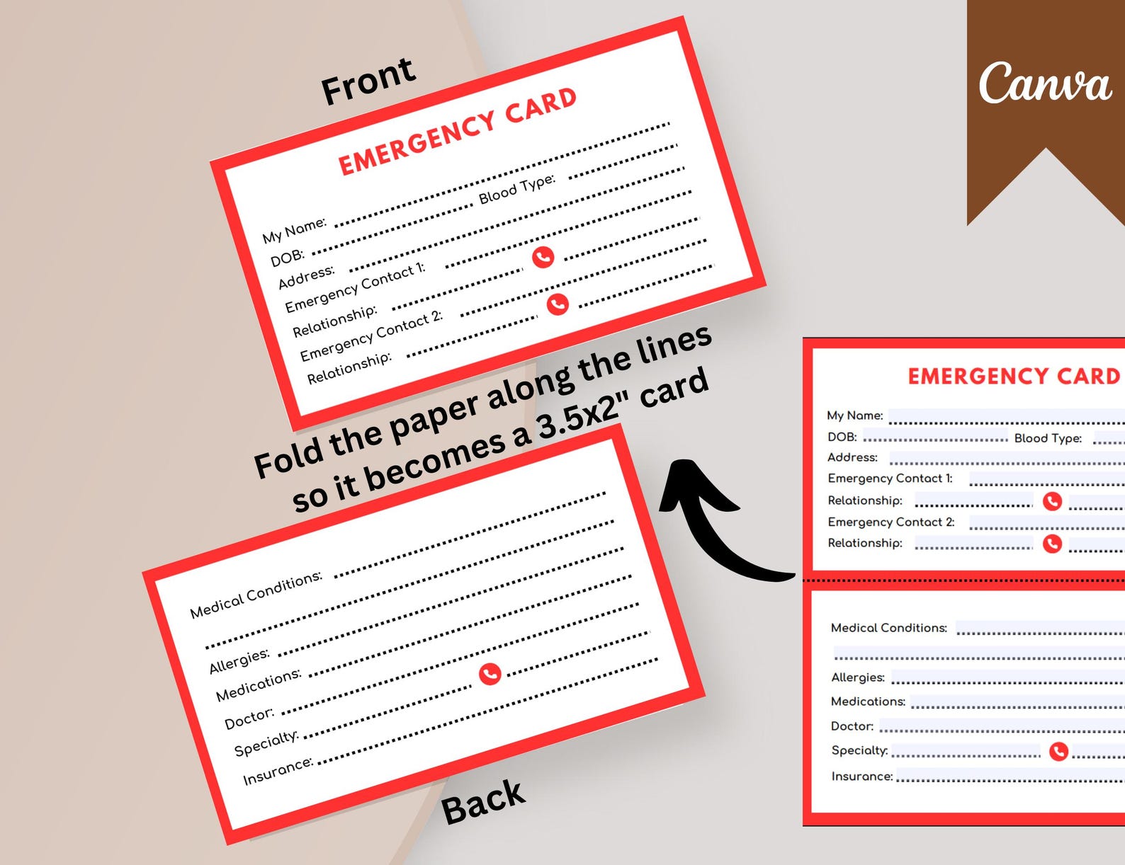 Editable in Case of Emergency ID Card Medical Alert Card Emergency ...
