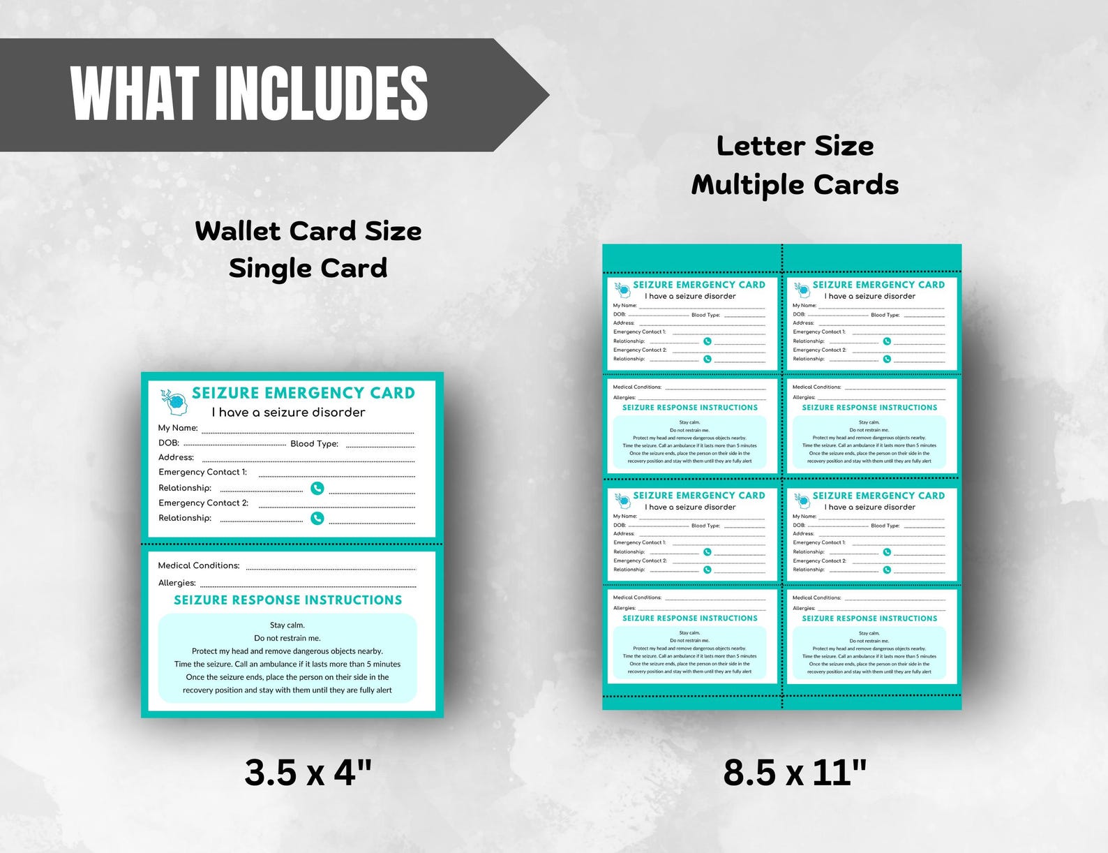 Editable Seizure Emergency Card: Medical Alert Wallet Template (digital ...