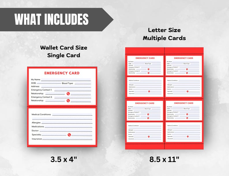 Editable Medical Alert Card Template: Emergency Contact ID (digital ...