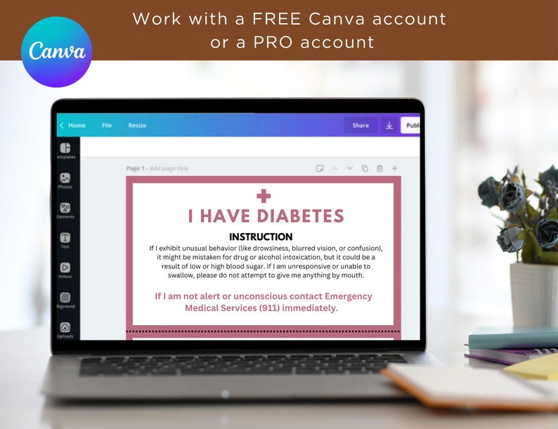 Editable Diabetic Card Template Emergency Card for Wallet Emergency ...