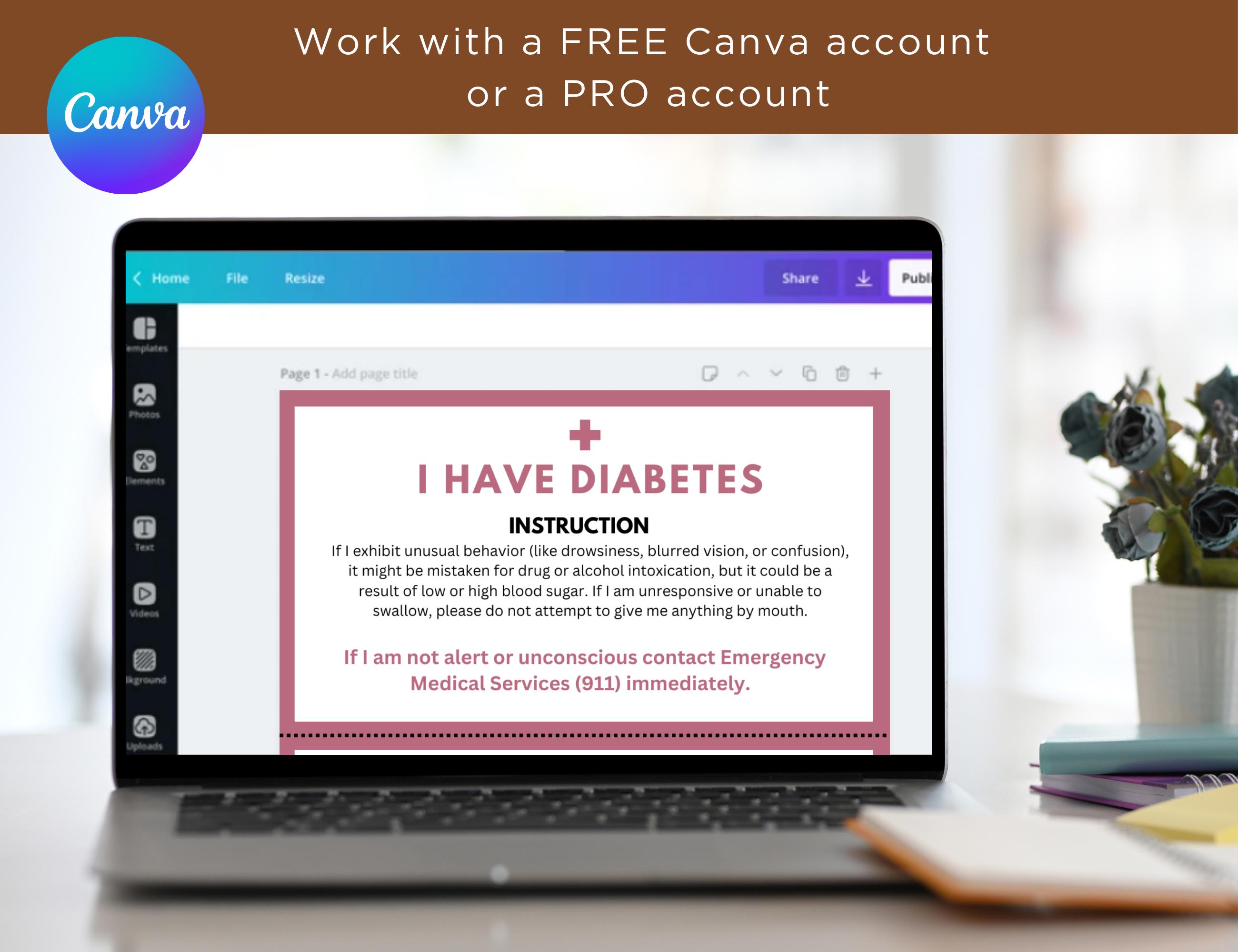 Editable Diabetic Card Template Emergency Card for Wallet Emergency ...