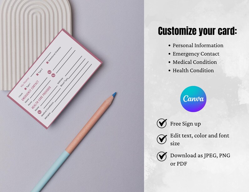 Editable Diabetic Card Template Emergency Card for Wallet Emergency ...