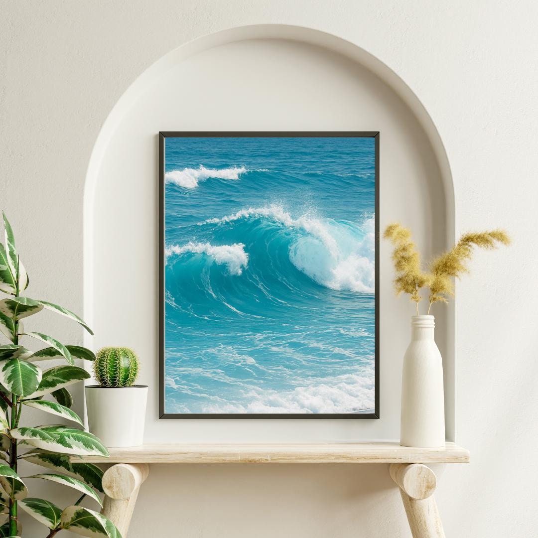 Ocean Waves Whitewash Coastal Digital Print, Beach Waves Wall Art ...