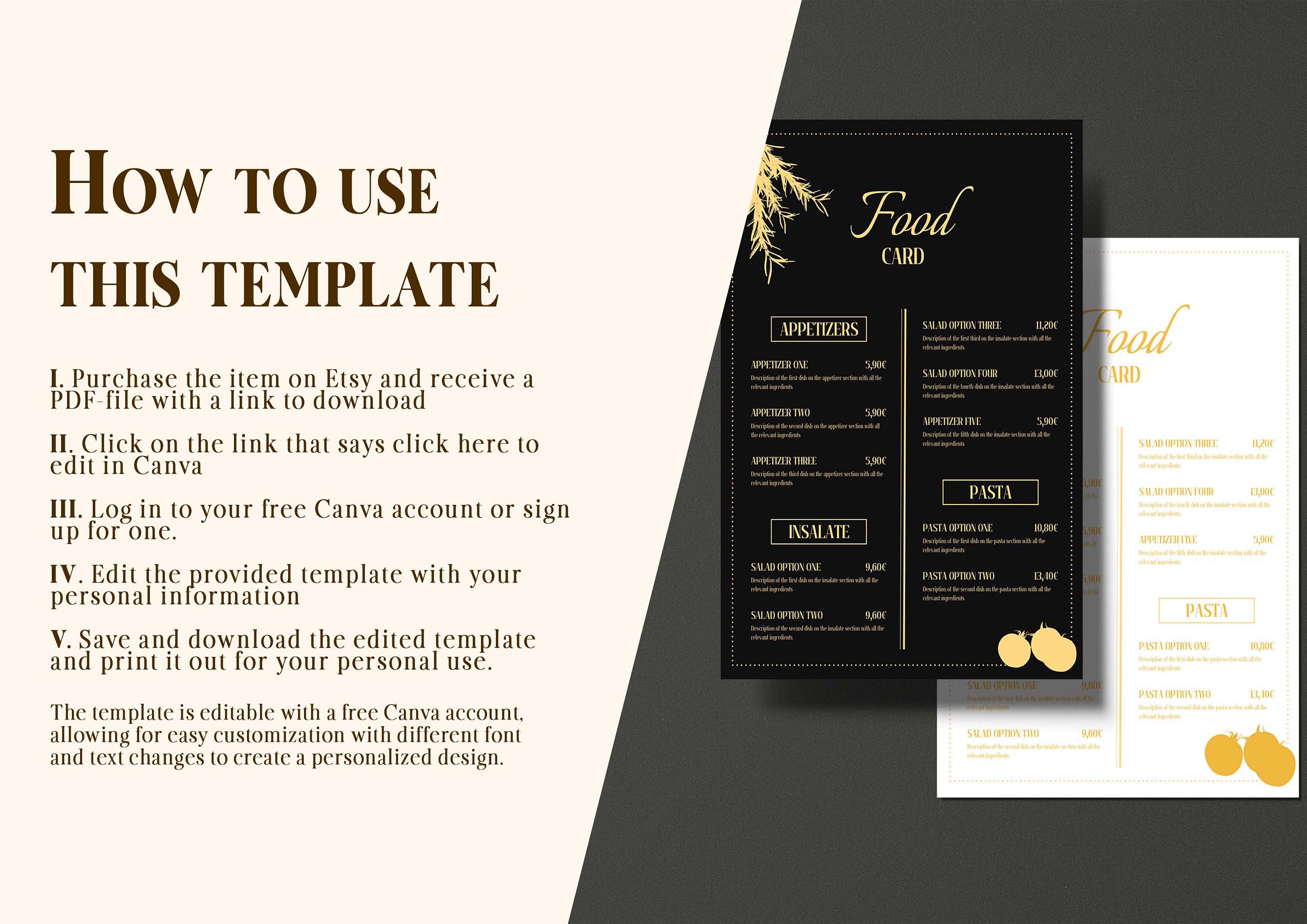 Restaurant Menu Template Elegant Restaurant Menu Customizable Menu ...