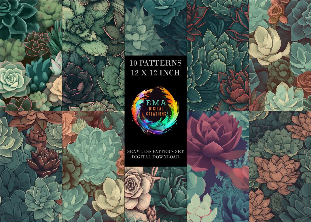 Repeating Seamless Digital Pattern Succulents Scrapbook Paper Pack JPEG ...