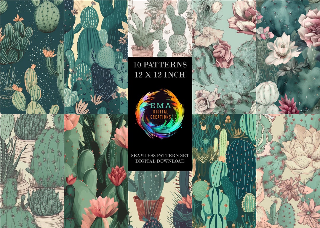 Repeating Seamless Digital Pattern Cactus Cacti Scrapbook Paper Pack ...