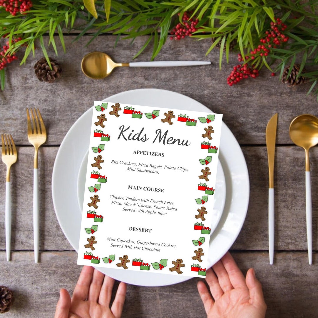 Kids Holiday Christmas Menu Card Template Editable Holiday Card Menu ...
