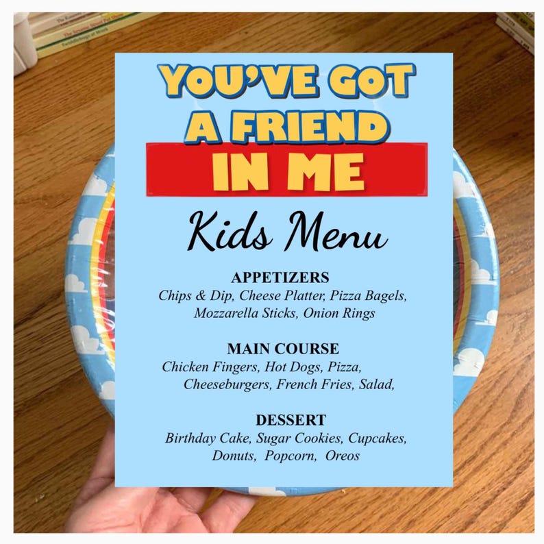 Toy Story Kids Menu, Kids Menu Template, Editable Menu, Printable Menu ...