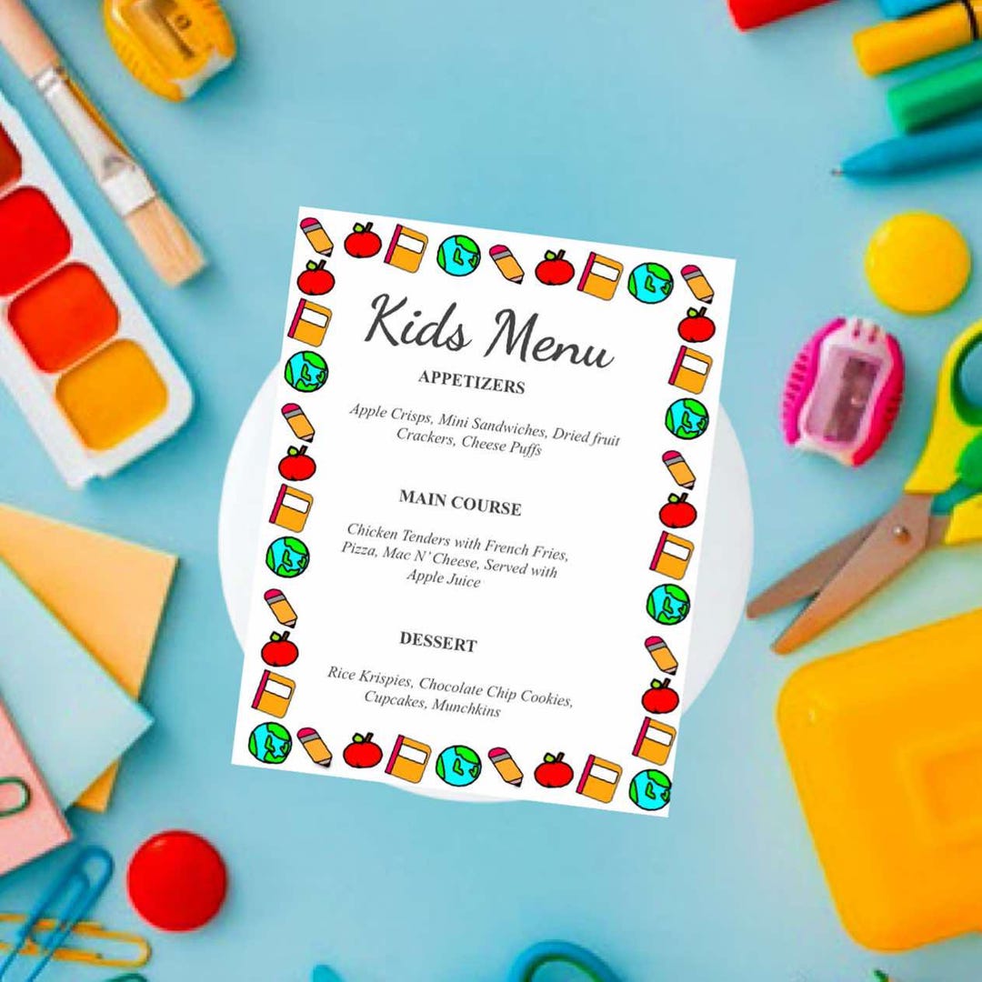 Back to School Kids Menu, Menu Template, Kids Party, Back 2 School ...