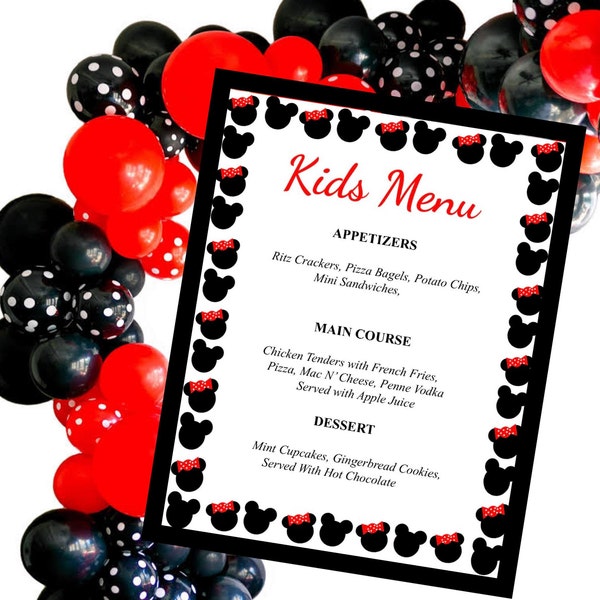 Mickey Mouse Party Menu - Etsy