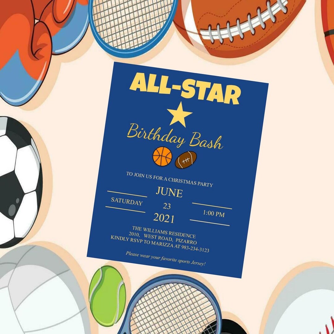 All Star, All-star, Sports Party Invitation, Print at Home Sports Party ...