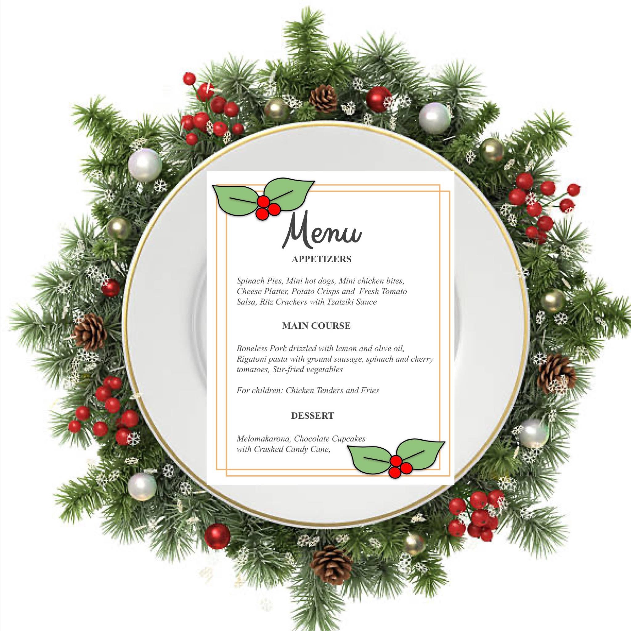 Holiday Christmas Menu Card Template Editable Holiday Card Menu Instant ...