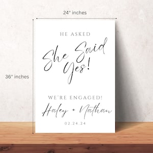 She Said Yes Sign, Engagement Welcome Poster, Minimal Wedding Sign ...