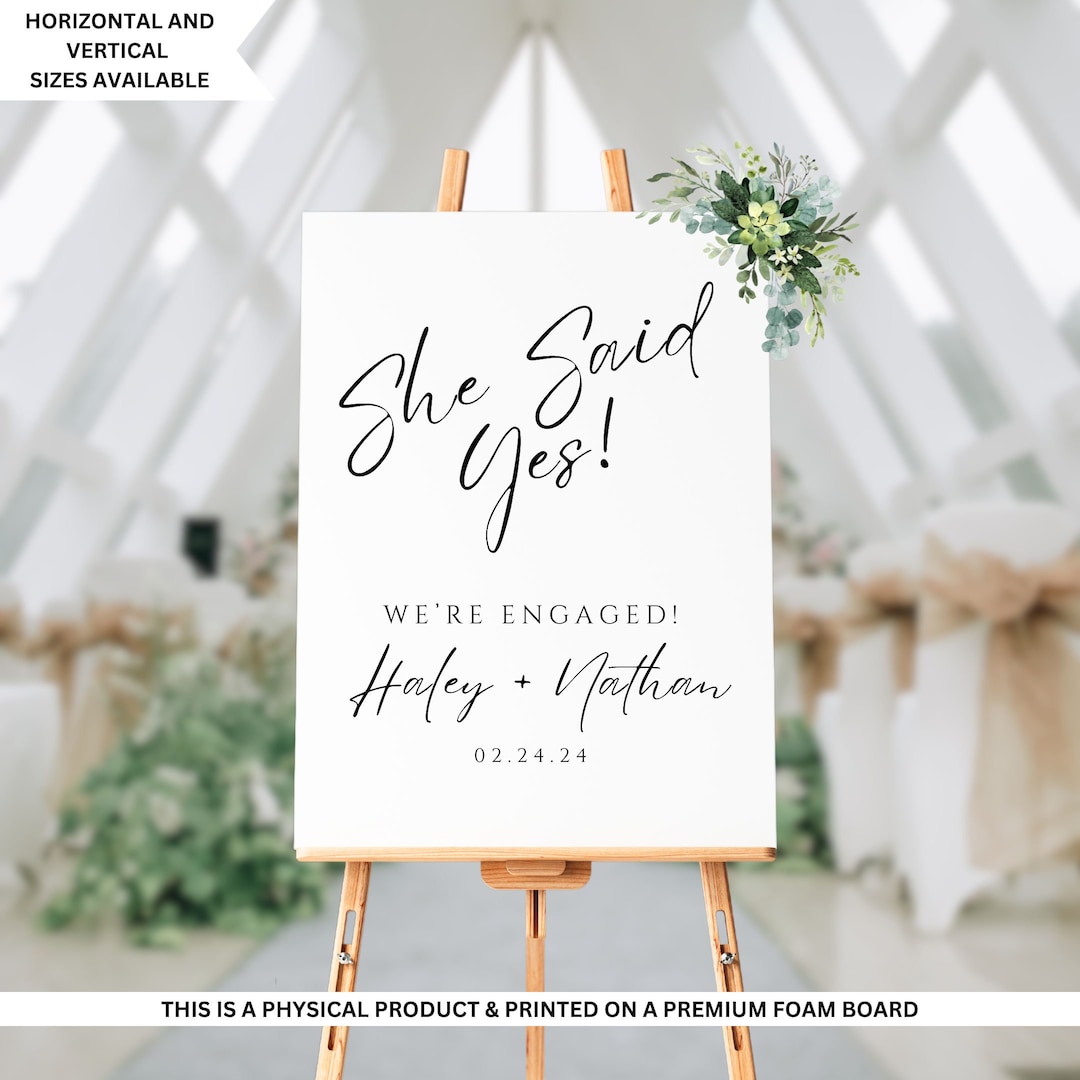She Said Yes Sign, Engagement Welcome Poster, Minimal Wedding Sign, Bridal Shower Sign, Wedding ...