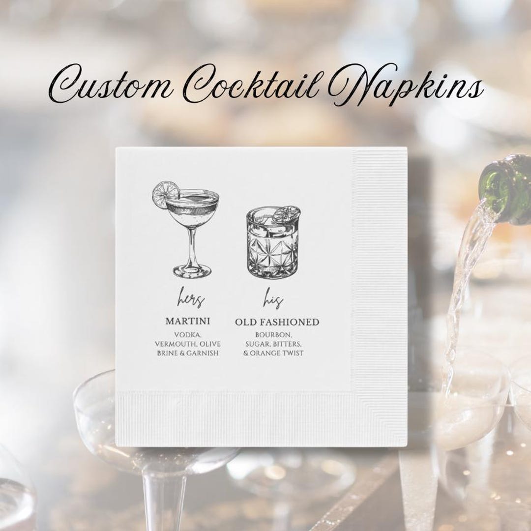 Custom Cocktail Napkins, Cocktail Hour Napkins, Signature Drinks on ...