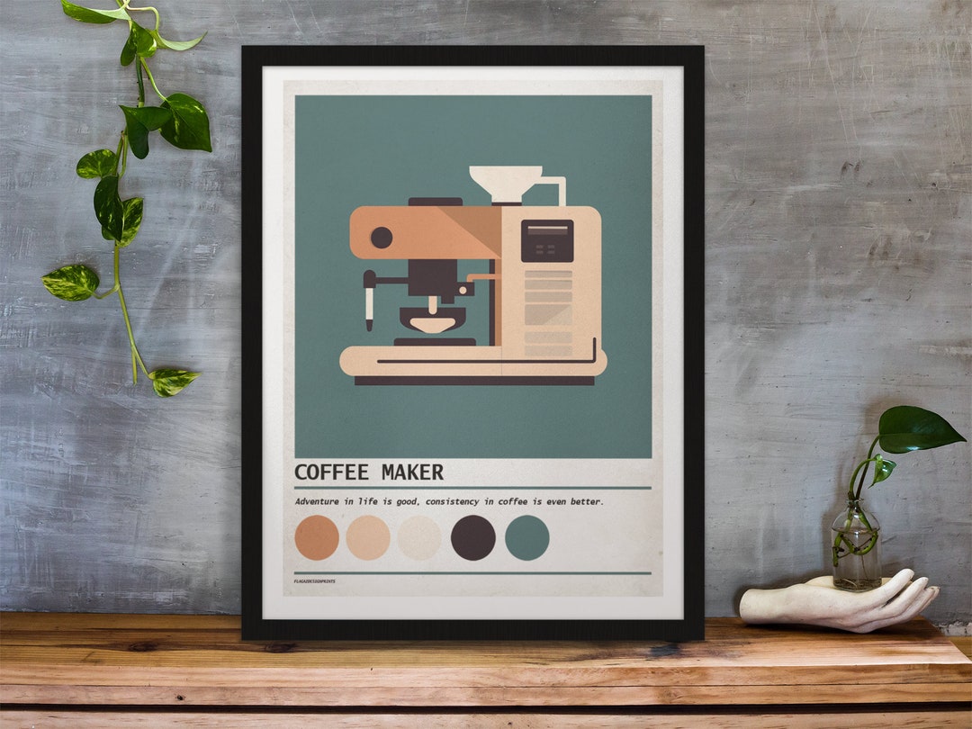 Consistency in Coffee - Digital Coffee Maker Print, Turquoise Orange ...